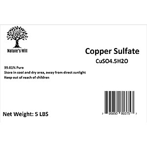 Nature's Will Copper Sulfate Pentahydrate Fine Crystals Easy to Dissolve - CuSO4.5H2O (5 Pounds)