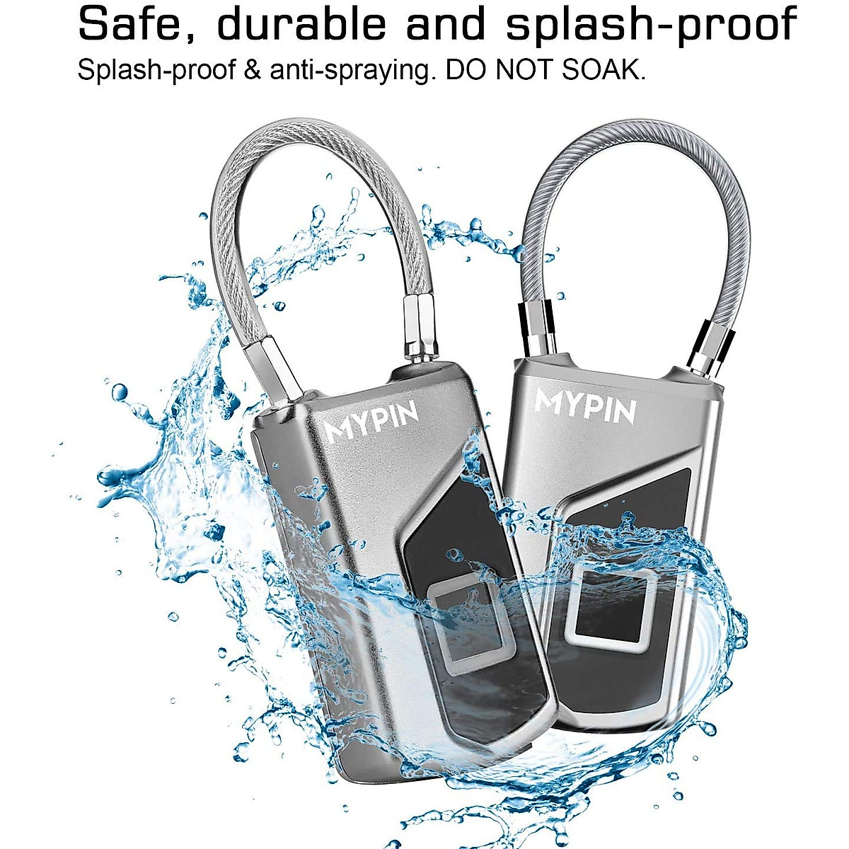Fingerprint Lock with Key Backup, Smart keyless Waterproof Fingerprint Padlock Ideal for Gym, Door, Suitcase, Luggage Backpack, Bike, Office