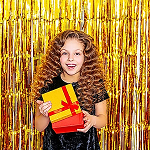2 Pack Gold Backdrop Birthday Decorations Foil Curtain Backdrop Gold Streamers Dance Party Decorations Photo Booth Props for Bachelorette Decorations Christmas Halloween New Years Eve Party Supplies
