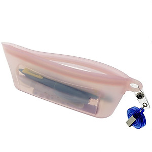 SUN-STAR "punin Portable Silicone Pencil Case with Zipper, Cosmetic Pouch Travel Pouch for Office and School, Water-resistant, W8.5 x H3.4 x D1.8 inch, Pink