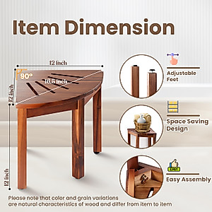 TINAMO 12" Shower Foot Rest - Wooden Corner Shower Benches for Inside Shower - Small Corner Stool Footrest for Shaving Legs - Waterproof Bath Step Stools Bench for Bathroom (Acacia)