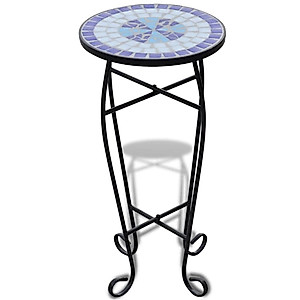 CHARMMA Mosaic Side Table Plant Table Blue White