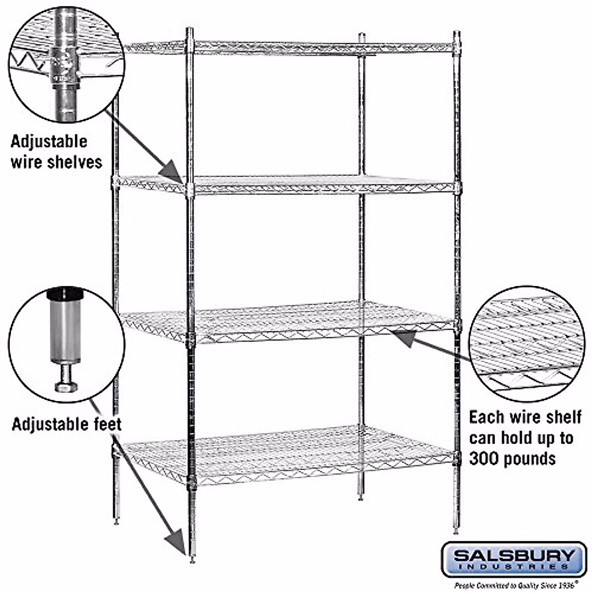 Salsbury Industries Stationary Wire Shelving Unit, 36-Inch Wide by 74-Inch High by 24-Inch Deep, Chrome