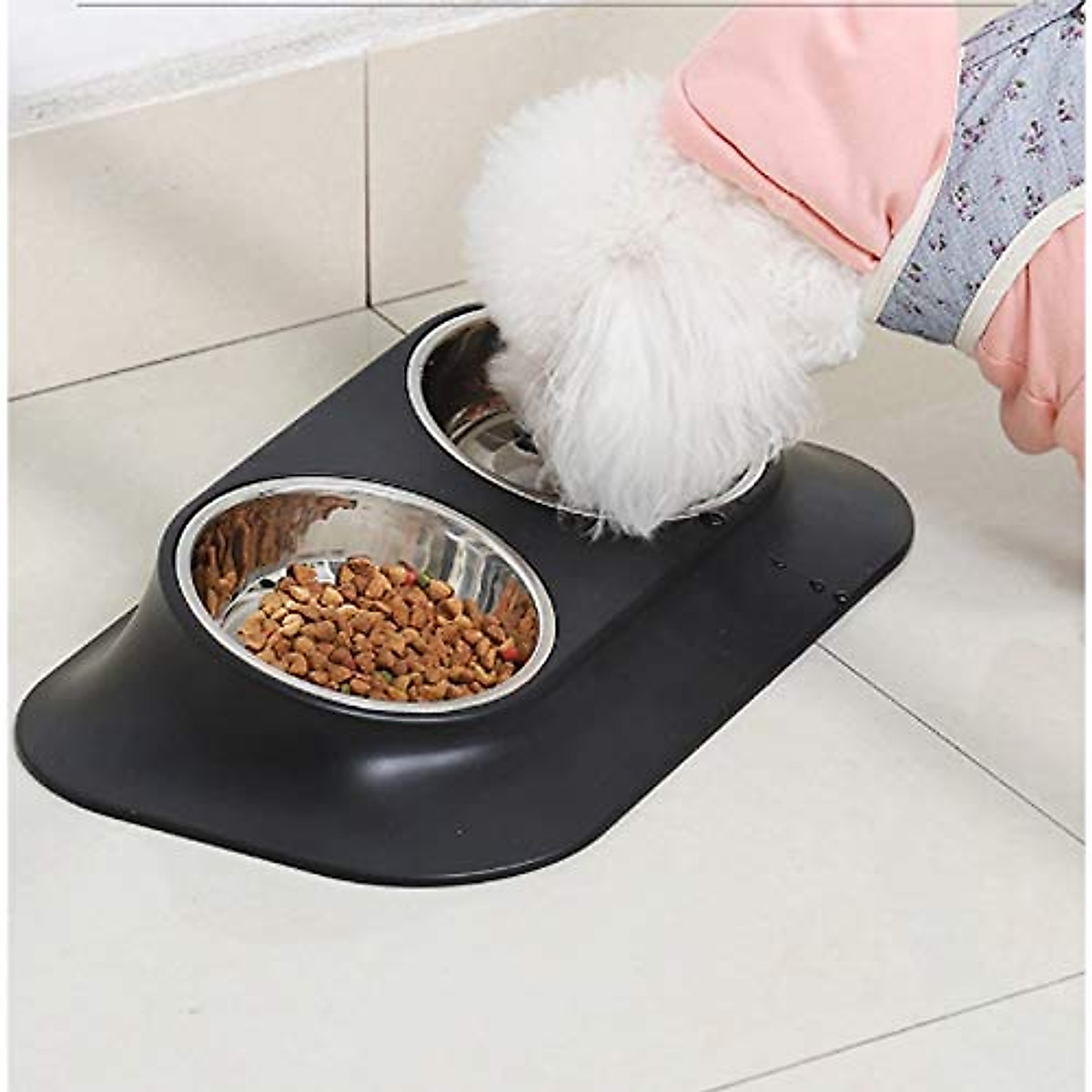 Raised Cat Bowl Pet Bowl,Stainless Steel Elevated Small Dog Bowls,15°Tilted Whisker Reliefs Fatigue Free Stress Anti Vomiting Cat Food Water Bowls,Non Slip Cat Feeding Bowls（Double Bowl）