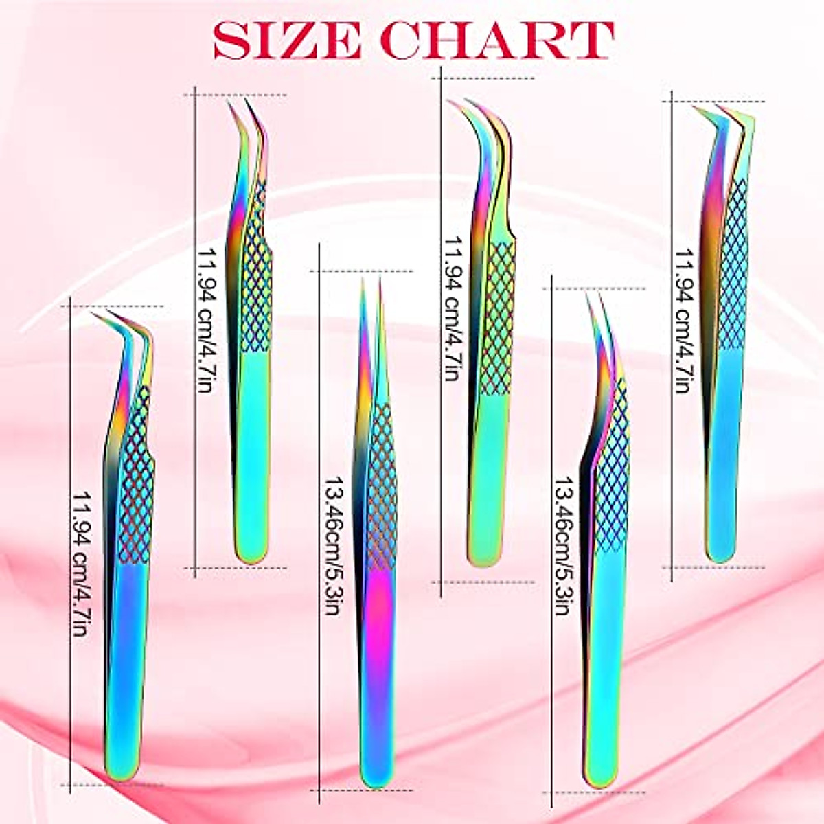 7 Pcs Eyelash Extension Tweezers Set Diamond Grip Lash Tweezer for Eyelash Extensions Japanese Stainless Steel Straight and Curved Tip Precision Tweezers Kits for Profession and Beginner (Colorful)