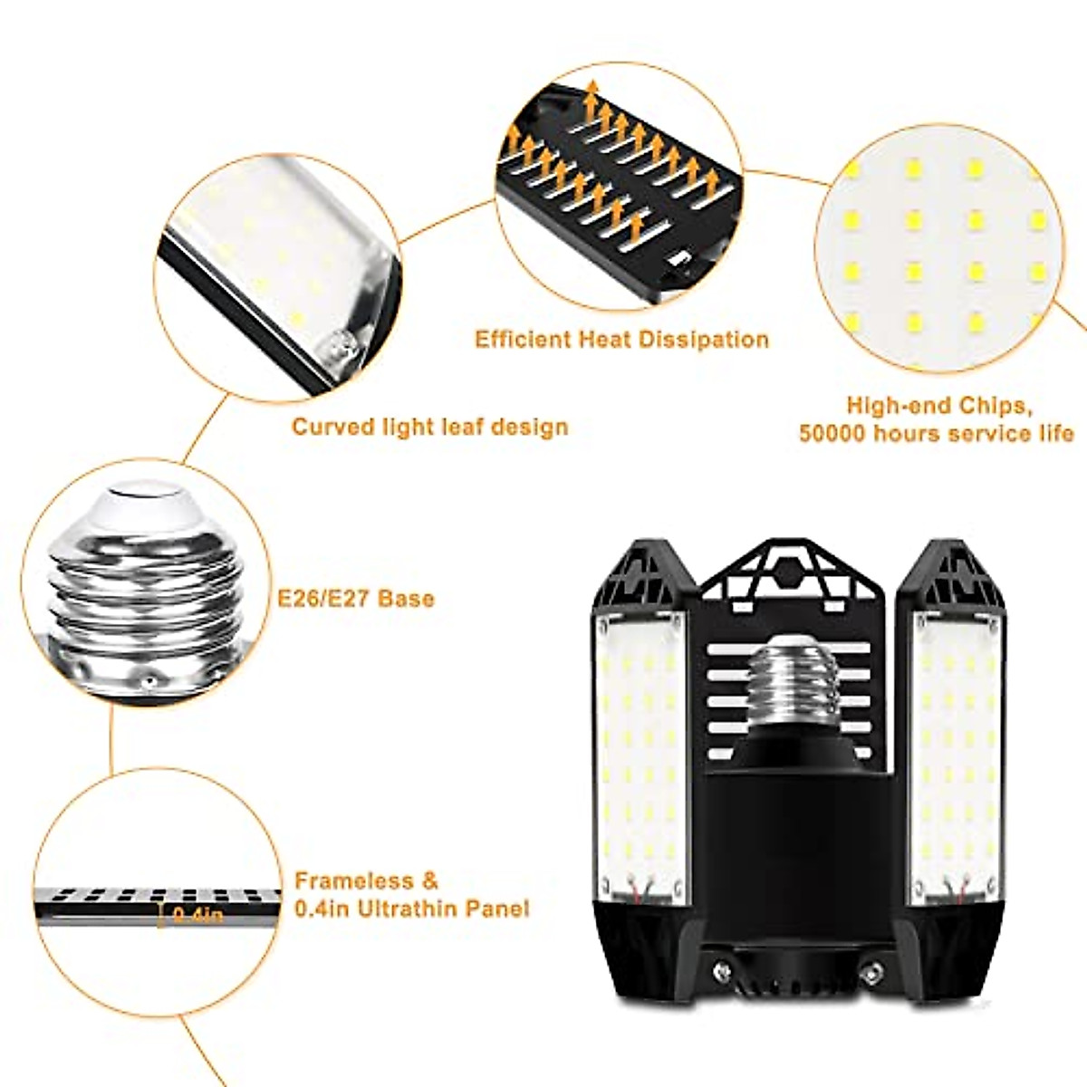 LED Garage Light, 80W Garage Lights Ceiling LED 2Pack, 8000 Lumen Led Shop Light with 3 Adjustable Panels and 6500K Daylight Garage Lighting for Barn,Workshop,Basement Support E26/E27 Screw Socket