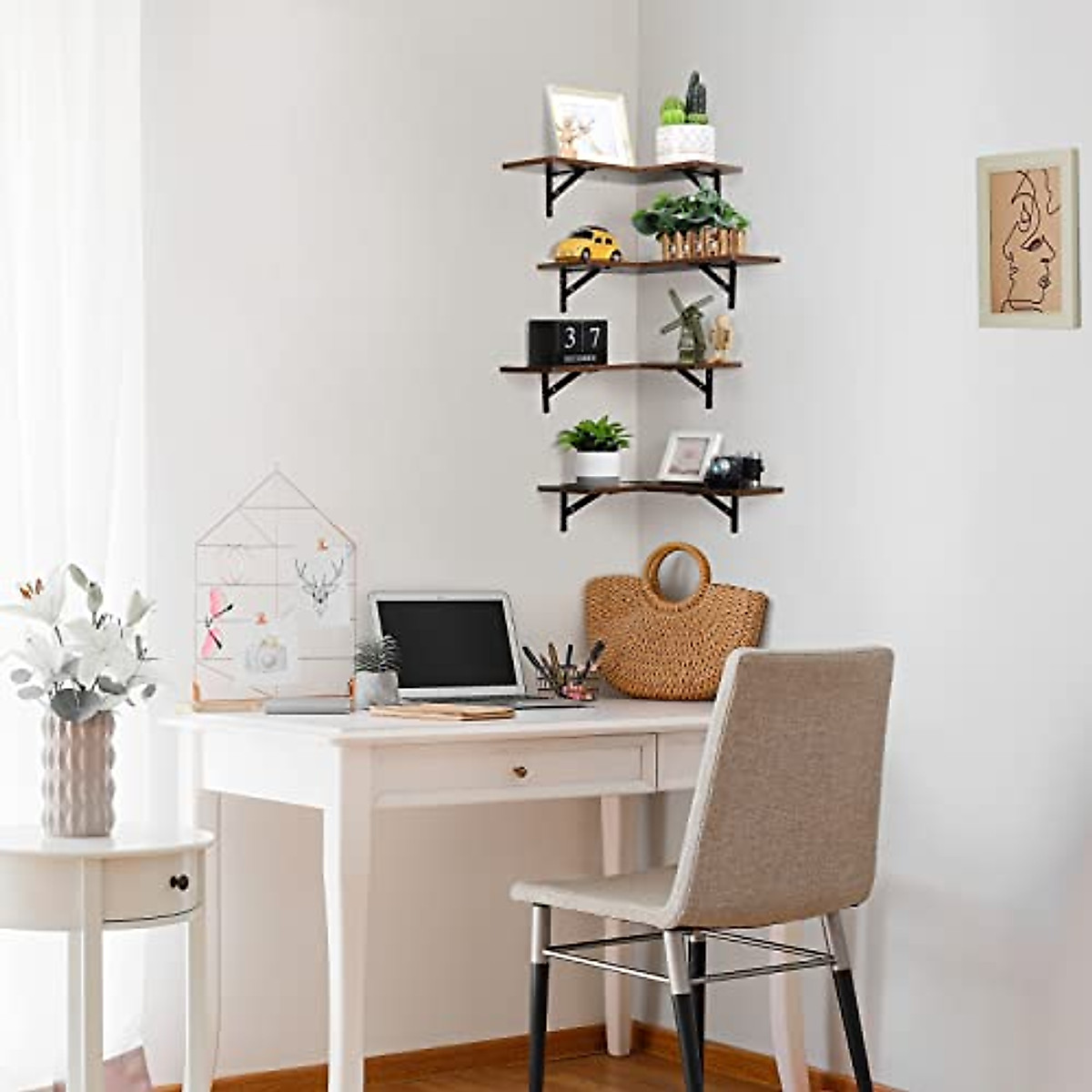 LIANTRAL Corner Floating Shelves, Set of 4 Wall Shelves, Wood Display Storage Shelves for Wall Decor, Bathroom, Kitchen, Bedroom, Living Room, Office