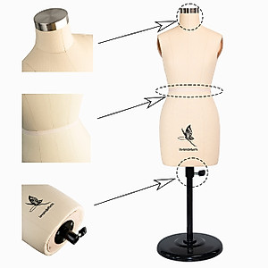 lavandeform Half Scale Dress Form（Not Adult Full Size） 1:2 Miniature Sewing Half Size Mannequin. straightly into Body Inside, Fully Pinnable Dressmaker Dummy. (Black)