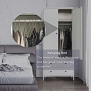 Besfur Steel Storage Wardrobe Cabinet - Metal Wardrobe Armoire Closet with Adjustable Hanging Rod & Two Drawers for Bedroom, Laundry Room (White)