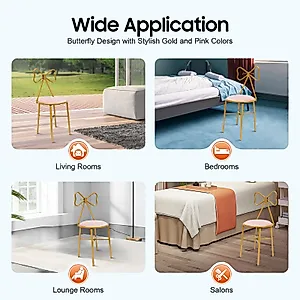 PalaUha Makeup Vanity Chair 32''H Side Table Seat Dressing Chair with Bow Knot Backrest Lounge Dresser Seat with Butterfly Bow Tie and Velvet Cushion for Girl Daughter Bedroom