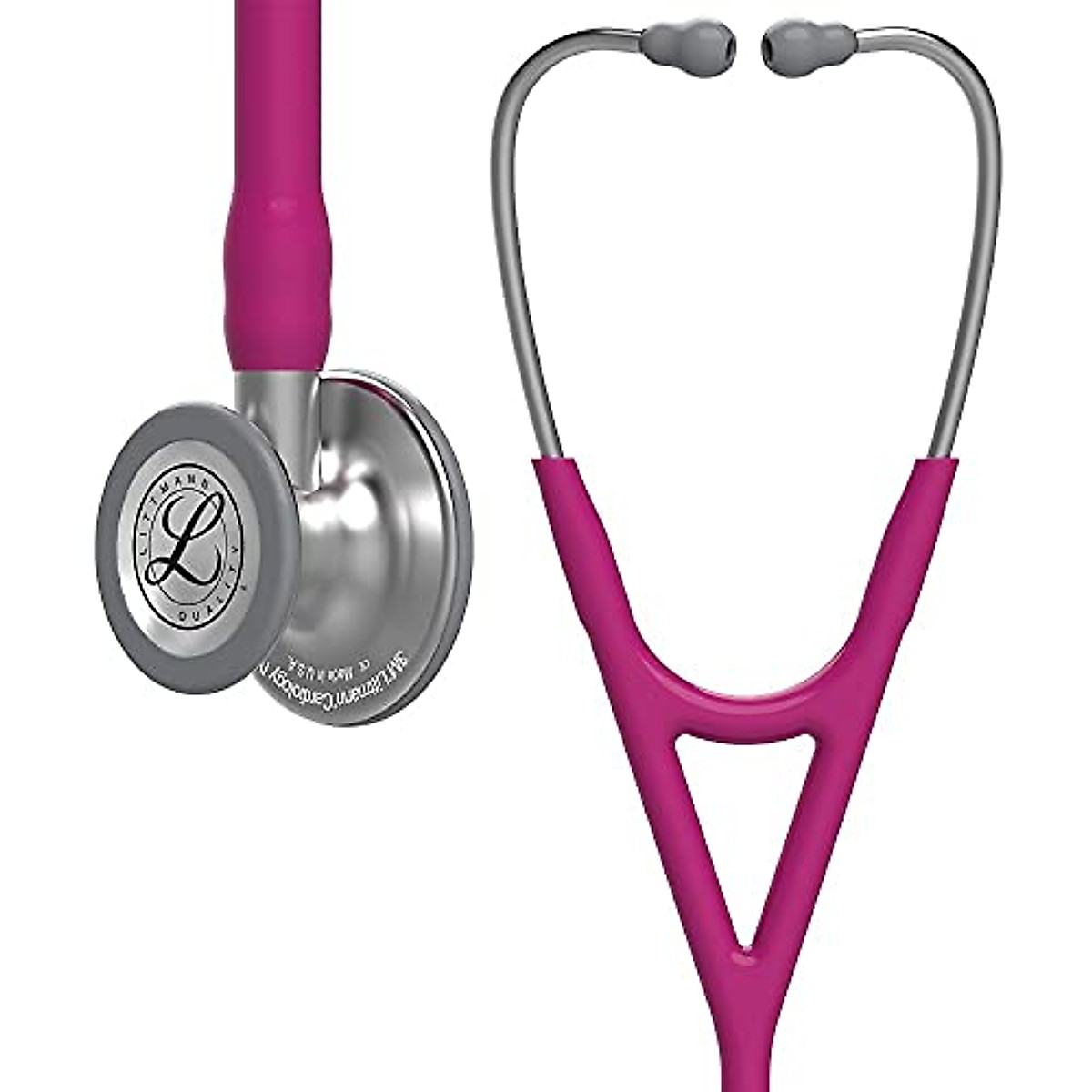 3M Littmann Cardiology IV Diagnostic Stethoscope, Standard-Finish Chest Piece, Raspberry Tube, Stainless Stem and Headset, 27 Inch, 6158 & 40007 Stethoscope Identification Tag, Black