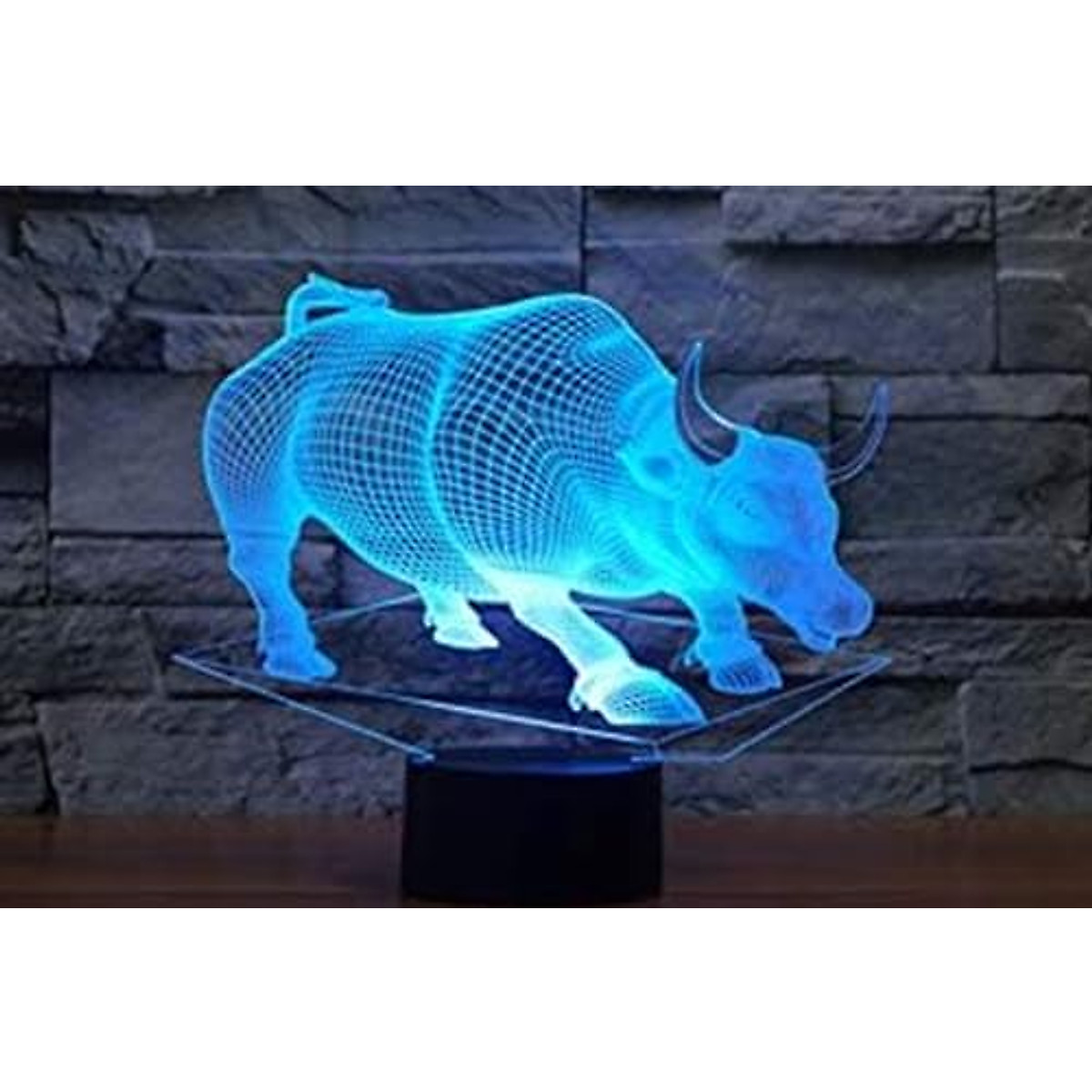 Jinnwell 3D Bull Cow Night Light Lamp Illusion Night Light 7 Color Changing Touch Switch Table Desk Decoration Lamps Acrylic Flat ABS Base USB Cable Toy (Bus)