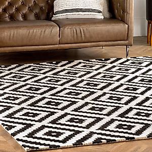 nuLOOM Kellee Hand Tufted Geometric Wool Runner Rug, 2' 6" x 8', Black