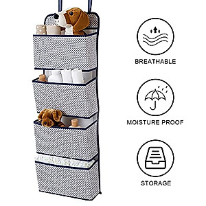 BluOcnMkt 4-Shelf Hanging Closet Organizer Door Hanging Shoe Organizer for Storing Shoes, Cosmetics, Stationery, Sundrie (Blue Dot)