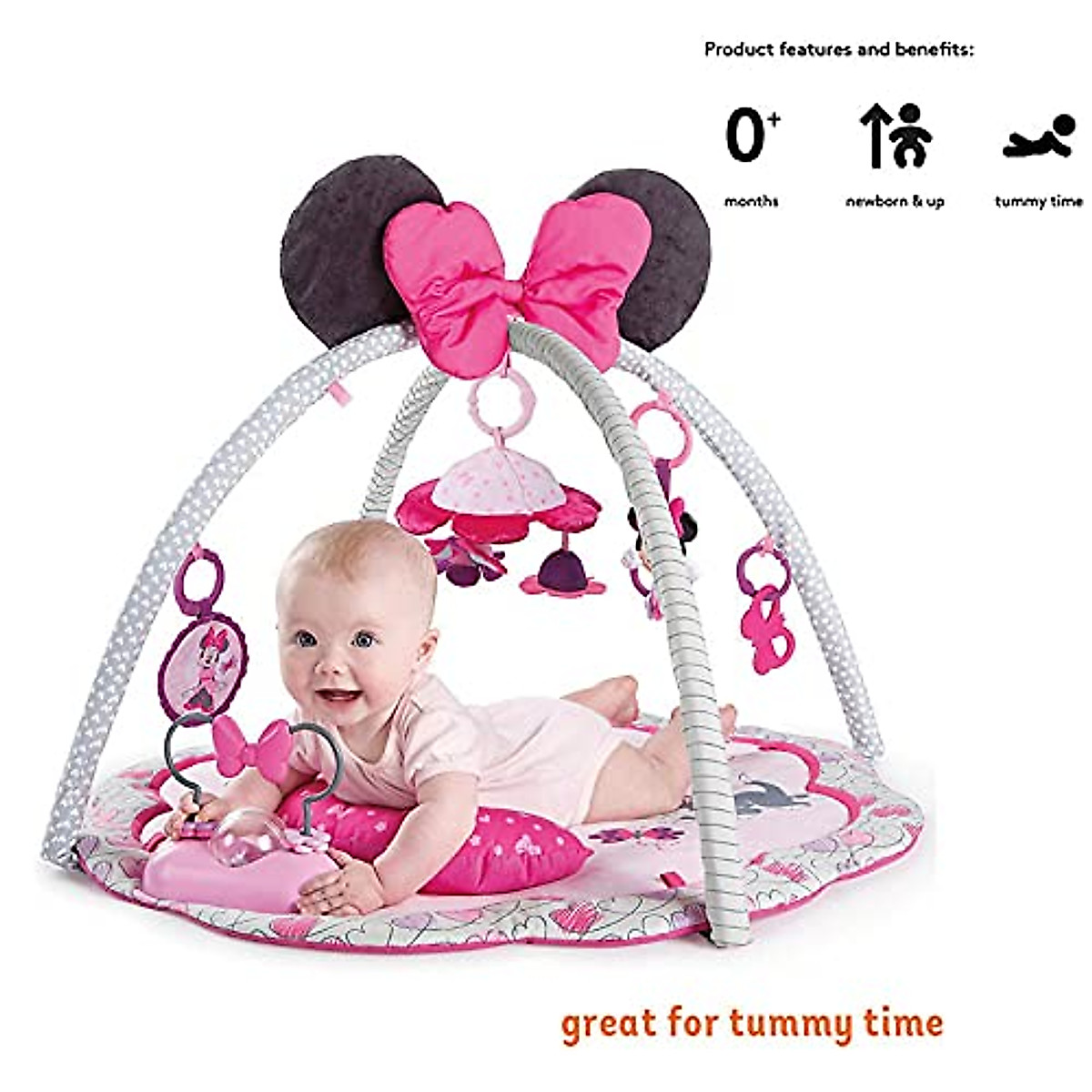 Bright Starts Disney Baby Minnie Mouse Garden Fun Activity Gym Play Mat with Melodies, Ages Newborn +
