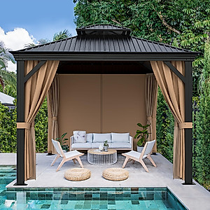 Flamaker Hardtop Gazebo 10' x 12' Aluminum Frame Outdoor Gazebo with Privacy Curtains and Gauze Mesh Sunshade Pavilion Double Roof Canopy for Patio, Lawn, Deck, Poolside