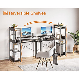 ODK Computer Desk with Storage Shelves, 47 Inch Writing Desk with Bookshelf, Reversible Study Table for Home Office, Small Space Bedroom, Grey Oak