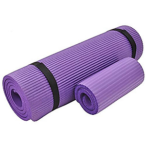 Signature Fitness All Purpose 1/2-Inch Extra Thick High Density Anti-Tear Exercise Yoga Mat and Knee Pad with Carrying Strap and Yoga Blocks, Purple