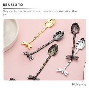 BESTonZON Metal Dessert Spoon Soup Spoon 6pcs Dessert Spoons Metal Dessert Spoon Branches Designed Spoons Metal Meal Spoon Metal Branches Dragonfly Stirring Spoon Stainless Steel Cake Spoon