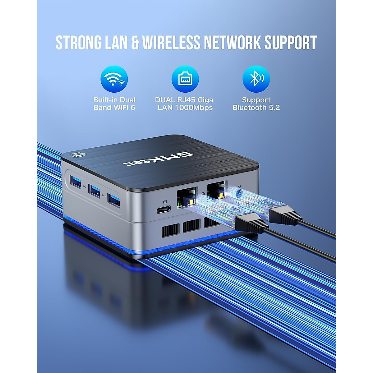 GMKtec Desktop Mini PC Intel N100 Windows 11 Pro 12GB DDR5 256GB SSD Dual LAN, Mini Computer 4K Triple Display, WiFi6, BT5.2, Energy Efficient