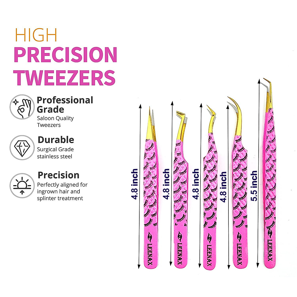 Leenax Diamond Grip Stainless-Steel Eyelash Extension Tweezers for False Lashes Extension 2D -6D Volume Tweezers. BG01 Blue,Gold