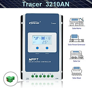 EPEVER MPPT Charge Controller 30A Max PV 100V Input 12V/24V Auto, Negative Grounded with MT50 & Temperature Sensor, Work for Lead-Acid Sealed/Gel(AGM)/Flooded and Lithium Battery(30A+MT50+RTS)
