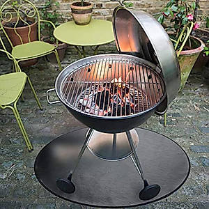 Round Ember Mat for Under Grill Fire Pit, Fire Pits Mat for Deck, Flame Retardant Heat Resistant BBQ Gas Grill Air Fryer Protective Mat for Patio Lawn Ground Outdoor Campsite Firepfoof Pad Black (36")