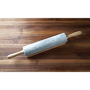 Fox Run Polished Marble Rolling Pin with Wooden Cradle, 10-Inch Barrel, White