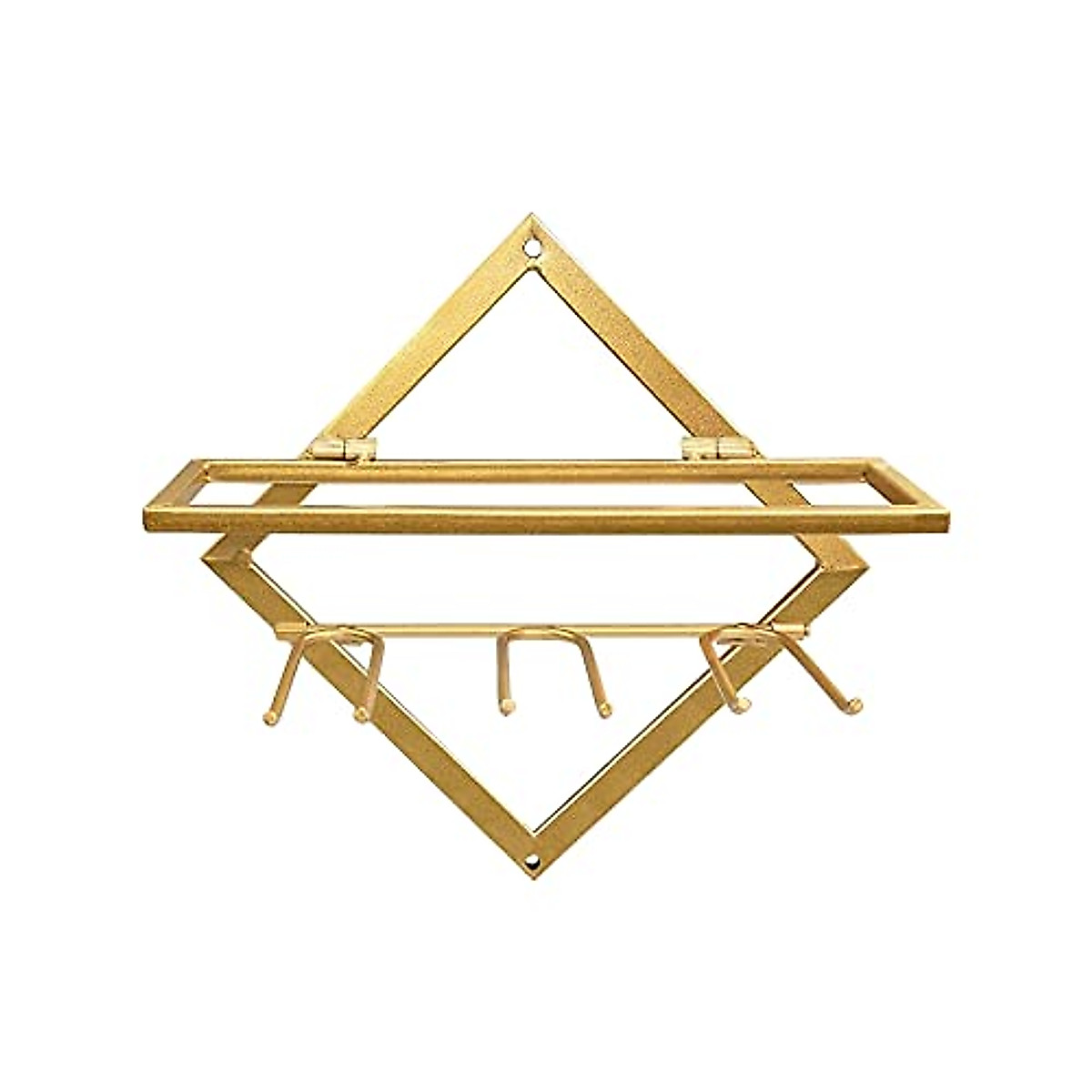 Wall Mounted Wine Rack, Foldable Metal Wine Bottle Racks with 3 Stemware Holders, Hanging Shelf for Home, Kitchen, Bar Wall Decor (Gold)