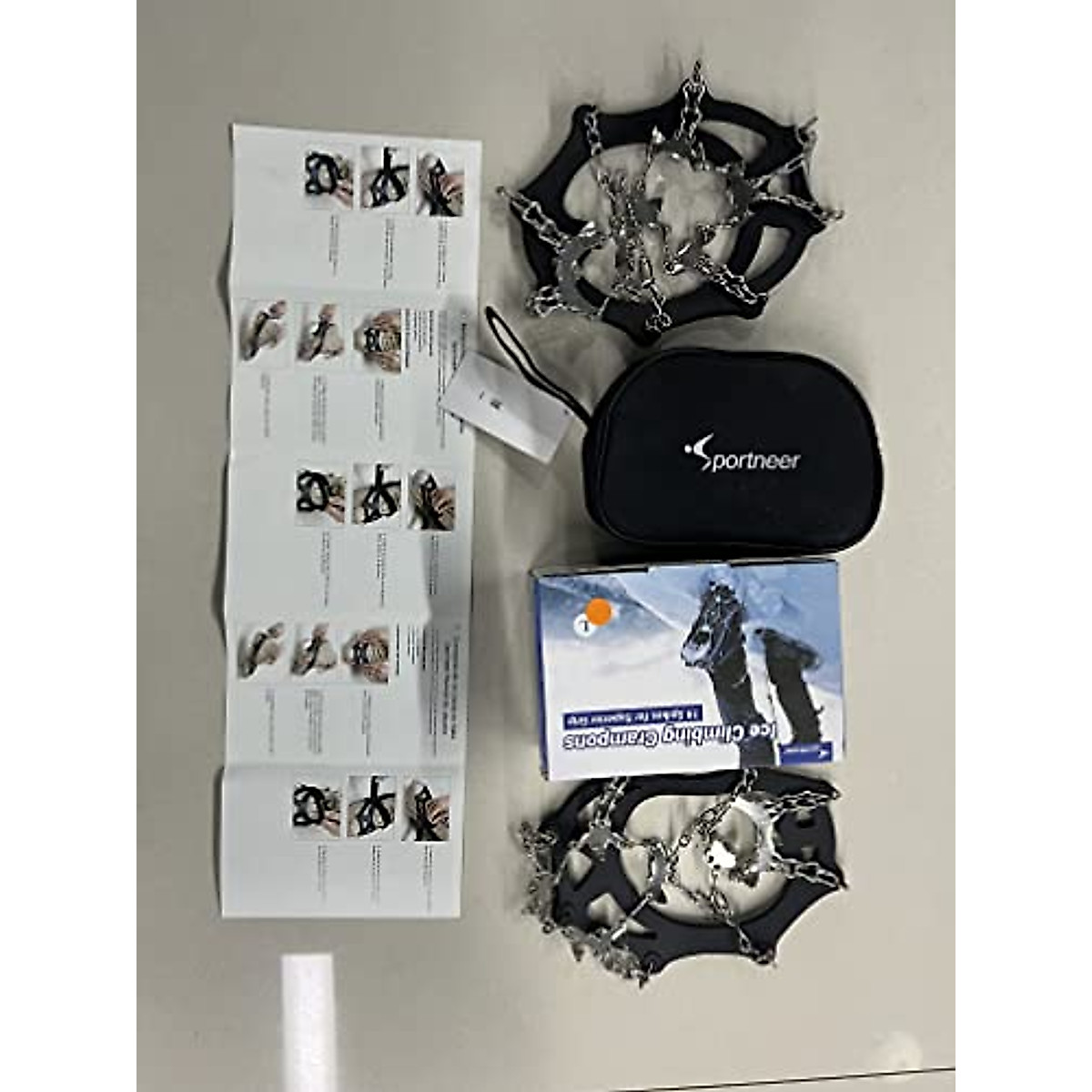 Crampons Ice Cleats, Sportneer Snow Cleats for Shoes and Boots Ice Shoes Grippers with 19 Stainless Steel Spikes Crampons for Hiking Boots Women Men Hiking Fishing Walking