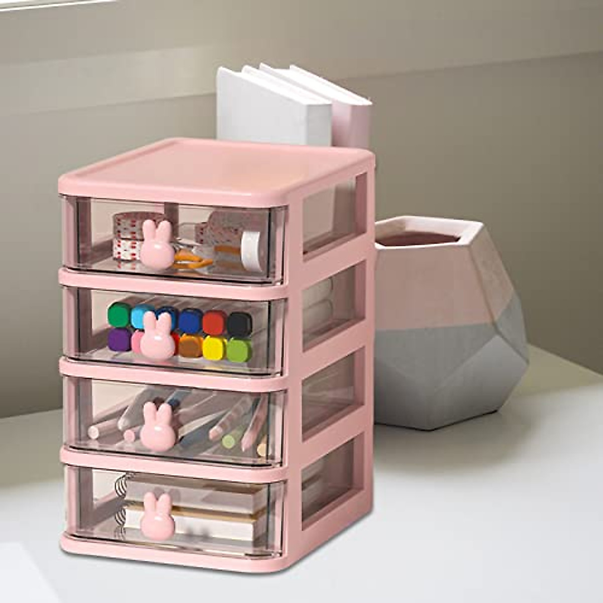 Tofficu 4 Drawer Plastic Storage, Clear Clear Plastic Drawers Storage, 5.3 * 6.7 * 8.3inch Drawer Plastic Drawer Desktop Storage for Craft Organizers And Storage