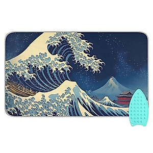 GOODOLD Japanese Waves Ironing Mat Portable Travel Ironing Pad for Washer,Dryer,Table Top, Iron Board Alternative Cover, Large Heat Resistant Ironing Blanket