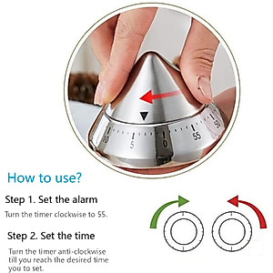 Kitchen Mechanical Timer ,Longben Stainless Steel Metal Mechanical Visual Countdown Cooking Timer with Loud Alarm for Kids Cooking Tools