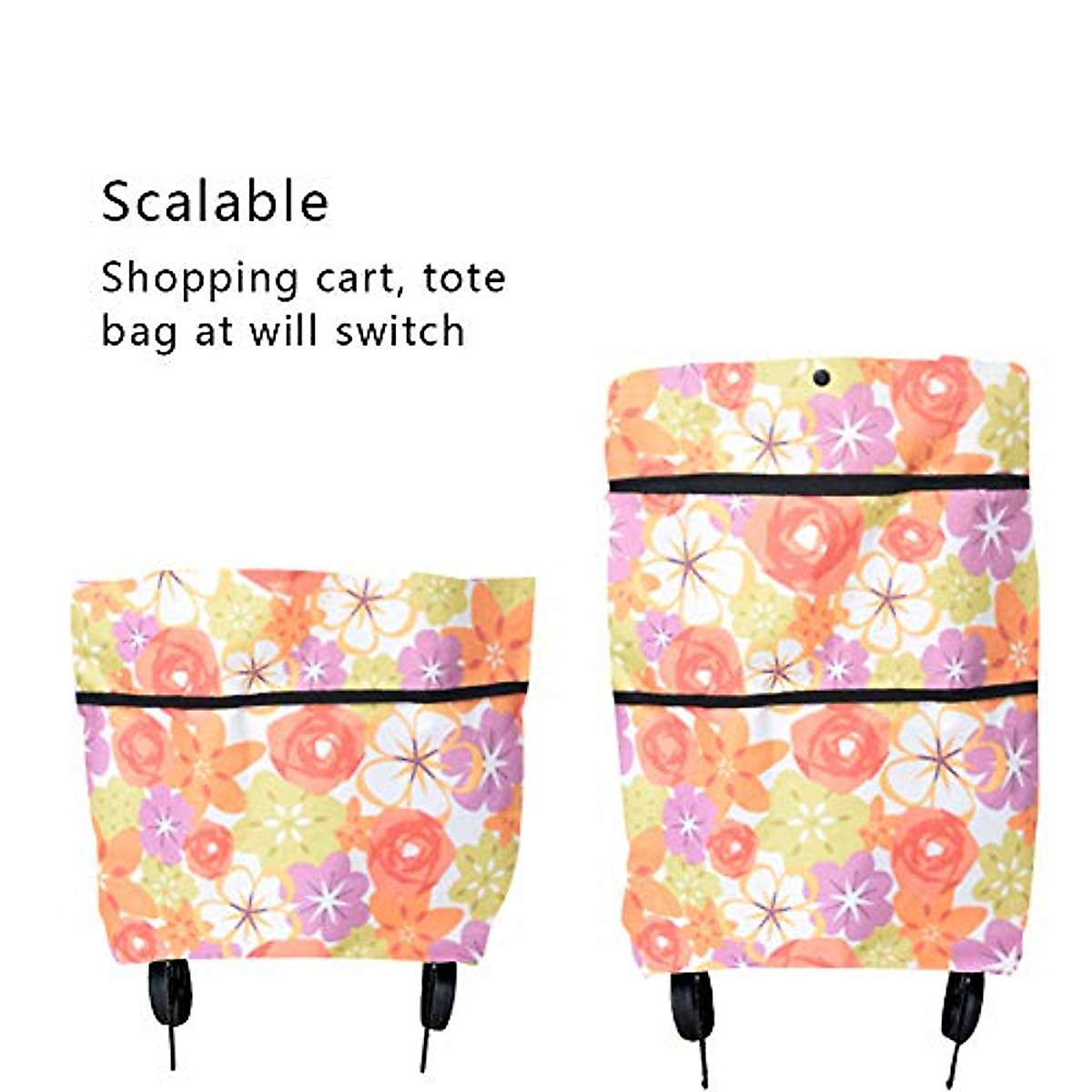 Collapsible Trolley Bags,Shopping Trolley Bag Suitable for Shoppers,Students,Women,Men,Parents (Red flower)