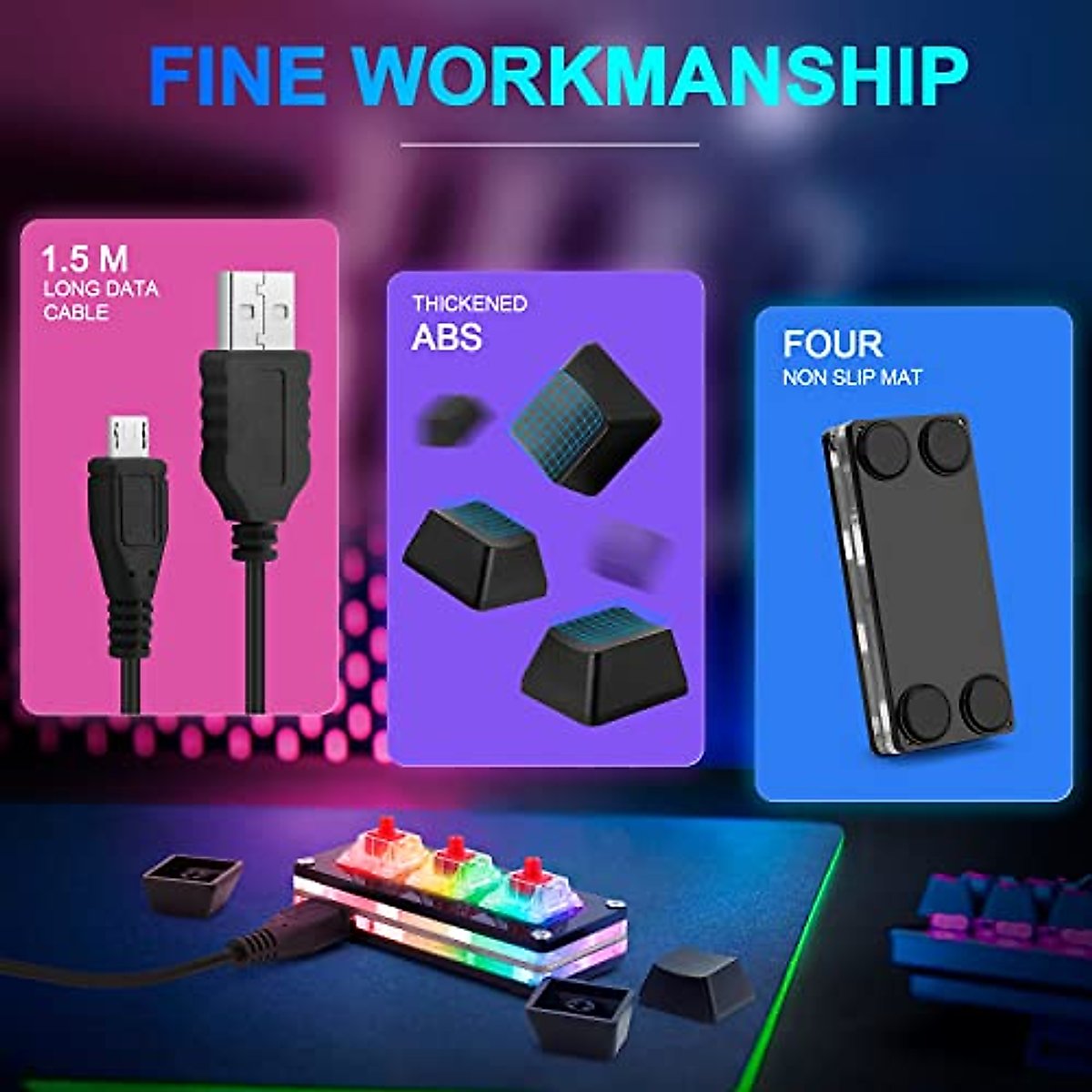 Ecarke Black USB Mini 3-Key Gaming keypad Cherry Shaft OSU Keypad Hotswap One Handed Mechanical Gaming Keyboard Programming Macro RGB Backlit OSU HID Standard Keyboard