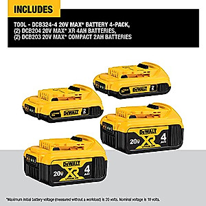 DEWALT 20V MAX Battery, 2 Ah and 4 Ah, 4-Pack, Fuel Gauge LED Charge Indicators(DCB324-4)