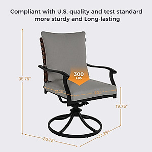 Grand patio 7-Piece Outdoor Dining Set, 6 Leather-Look Wicker Swivel Patio Chairs & 1 Rectangular Dining Table, Black