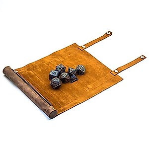 All in One Brown Leather Mat Tray Scroll DND Dice Box for Dungeons and Dragons, Gifts, D&D, D and D, Pathfinder, Accessories, D20, Polyhedral, Resin Dice, Metal, Dice Tray, Tower, Vault