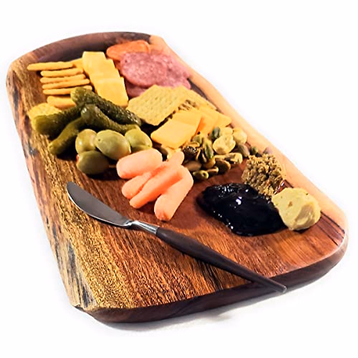 FEATHERLEE - Premium Natural Live Edge Acacia Serving Cutting Charcuterie Board With Round Handle