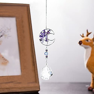 Jescrich Tree of Life Half Moon Purple Suncatcher Crystal Drop Prism Wall Hanging Ornaments for Window,Garden,Car,Home Decoration (Purple)