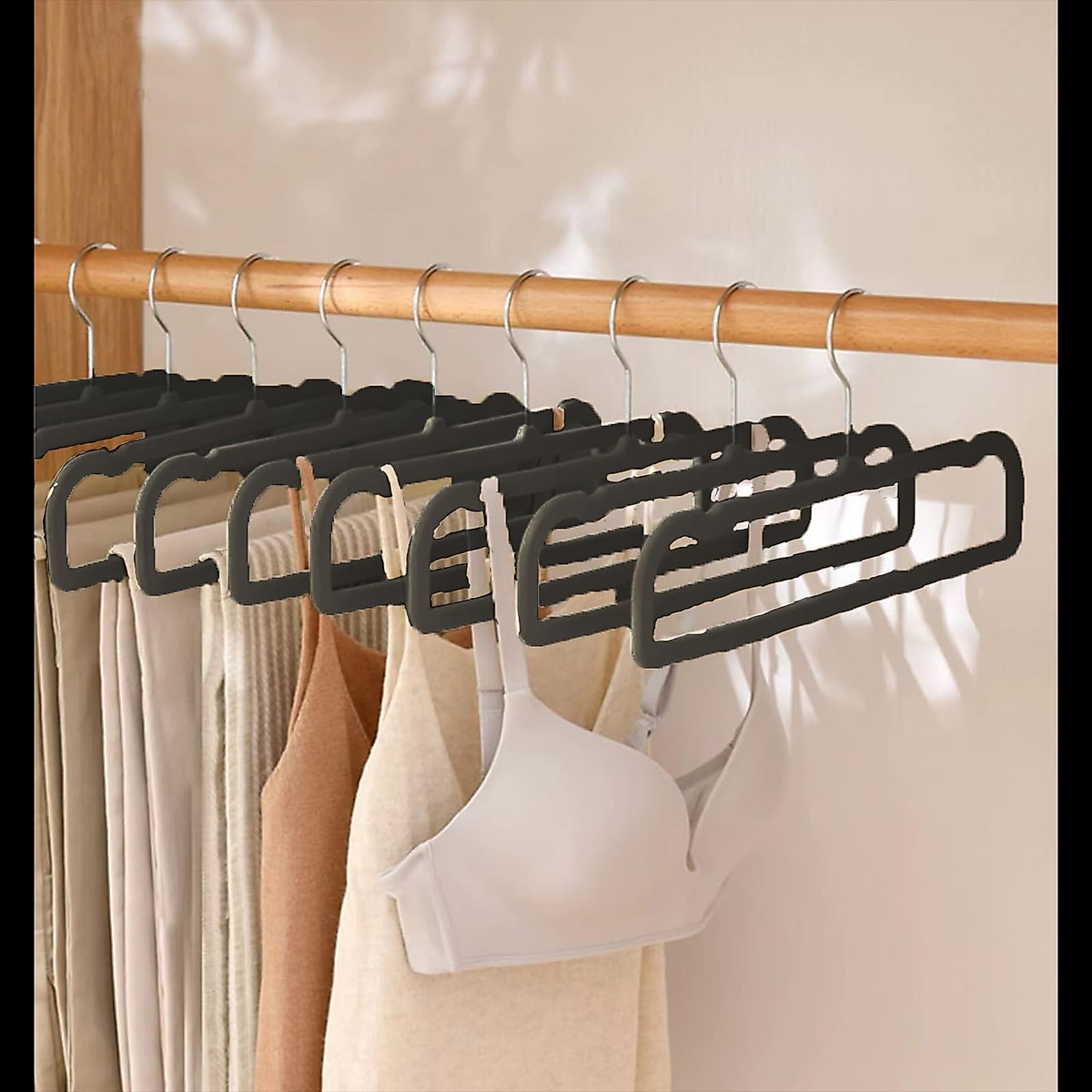 Pants Hangers Non Slip - 20 Pack Velvet Hangers for Closet - Thin Space Saving Clothes Hanger - Strong, Durable, Jean Hangers with 360 Degree Rotatable Hook, Tank Top Hangers for Bra, Shorts (Black)