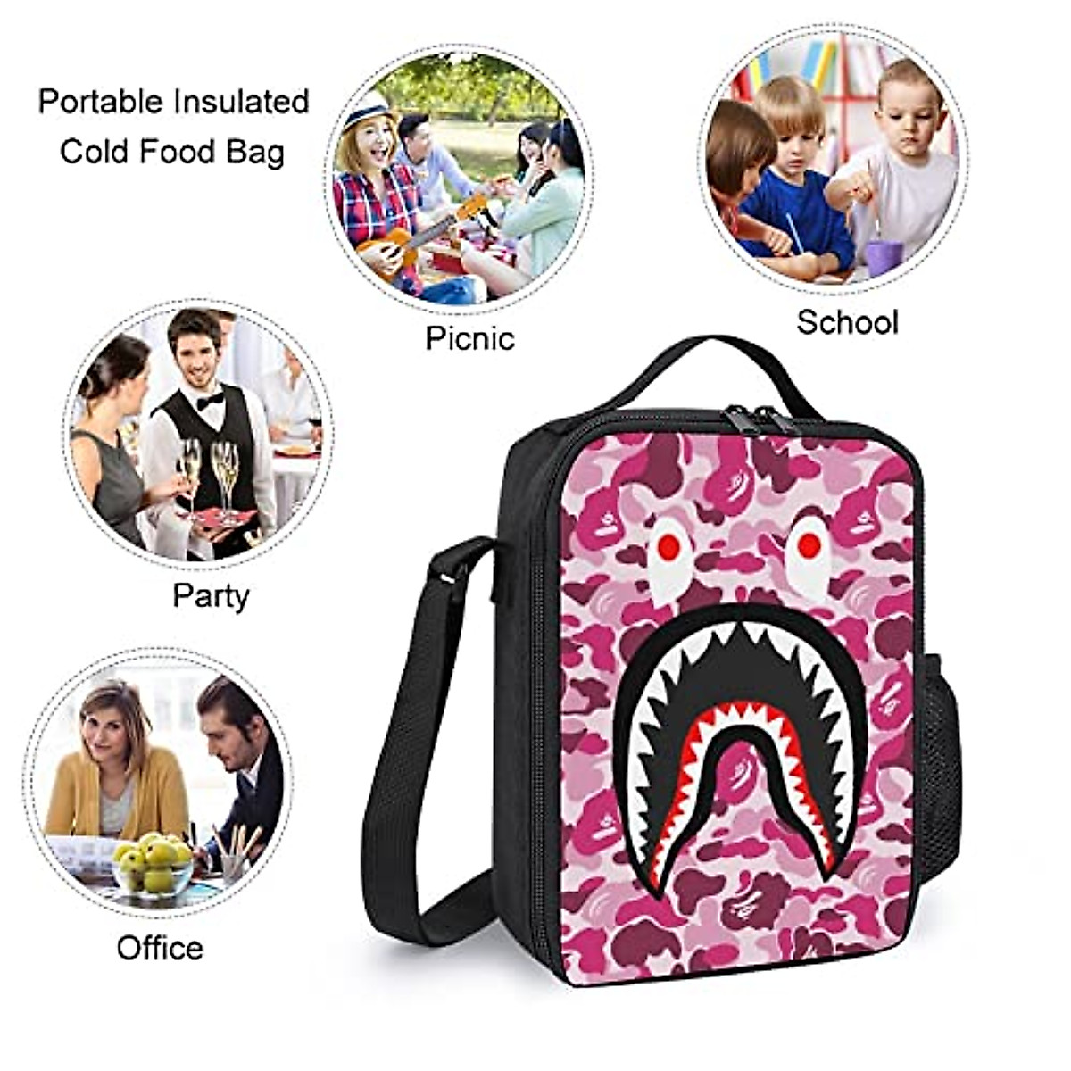 Shark Face Camo Pink Backpack Ba&p_e 3 Piece Set with Lunch Box Pencil Case Laptop Daypack Bookbag for School Travel