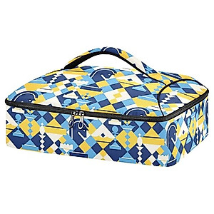 Kcldeci Insulated Thermal Food Carrier Insulated Casserole Carrier for Hot or Cold Food,Chess Blue Yellow Insulated Tote Bag for Potluck Cookouts Parties Picnic,Lasagna Lugger