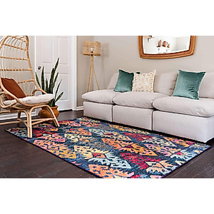 Unique Loom Sedona Collection Southwestern, Over-Dyed, Modern, Pattern, Tribal, Abstract Area Rug, 4' 0" x 6' 0", Navy Blue/Gray