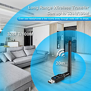 ONVIAN Bluetooth 5.0 Adapter for PC, 100M/328FT Long Range USB Bluetooth Dongle for PC Windows11/10/8/8.1/7, Wireless Bluetooth Transmitter Receiver for Desktop Laptop