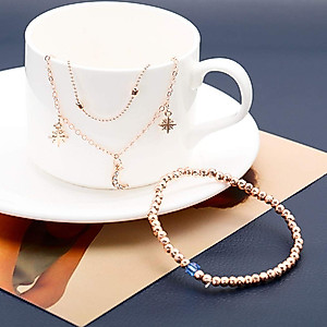 Jeweky Boho Three Layered Beaded Ankle Bracelets Gold Moon Summer Beach Anklet Chain for Women