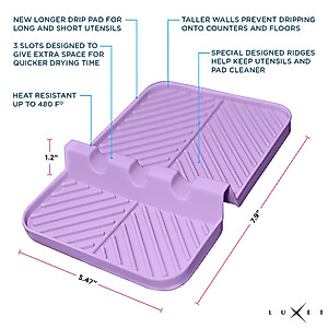 Luxet Updated Spoon Rest for Kitchen Counter, Heat-Resistant Silicone Utensil Rest for Countertop with Drip Pad,Non-Slip Spoon Holder for Stove Top Kitchen and Grill Utensil Holder Lid (Purple)