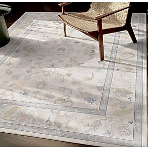 Well Woven Ushak Konya Cream 6' x 9' Area Rug for Large Living Room and Dining Room - Updated Traditional Boho Design, Easy Clean, Floor-Friendly Backing