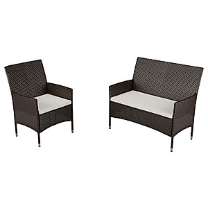 Edenbrook Bayview Rattan Patio Furniture - Outdoor Furniture Set, Set of Three: Loveseat and 2 Chairs, Brown Rattan/Cream