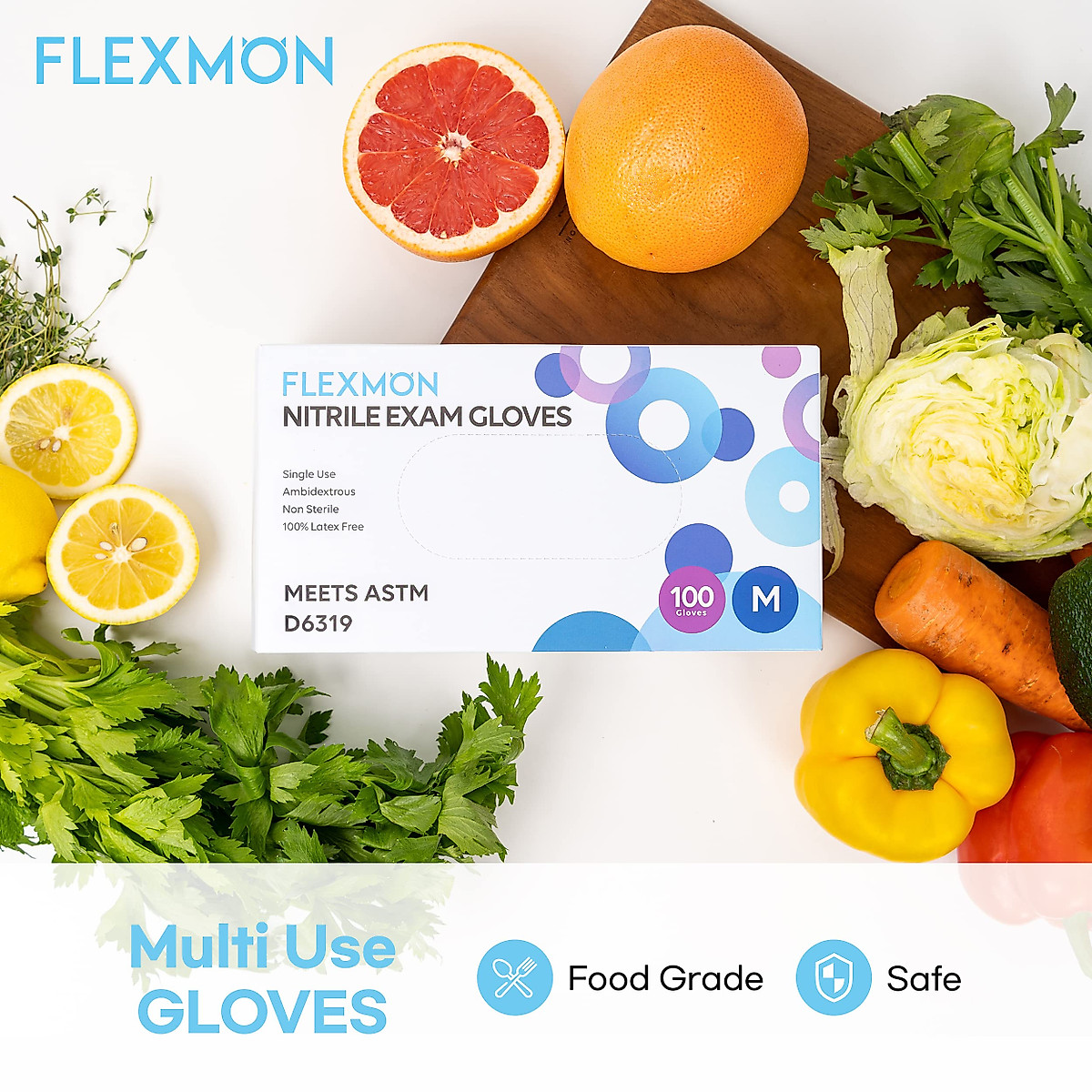 FLEXMON Nitrile Exam Gloves,1000 Count, Single Use, 4.2 Mil Heavy, Sterile, Protective, Disposable, Latex Free (100, Extra Large)